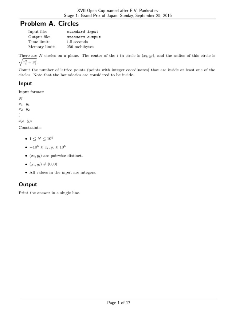 Problem A. Circles: Input | PDF | Vertex (Graph Theory) | Discrete Mathematics