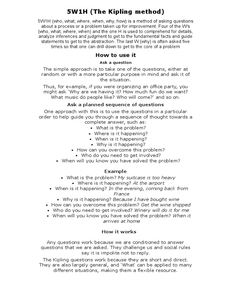 5w1h The Kipling Method Explained | PDF