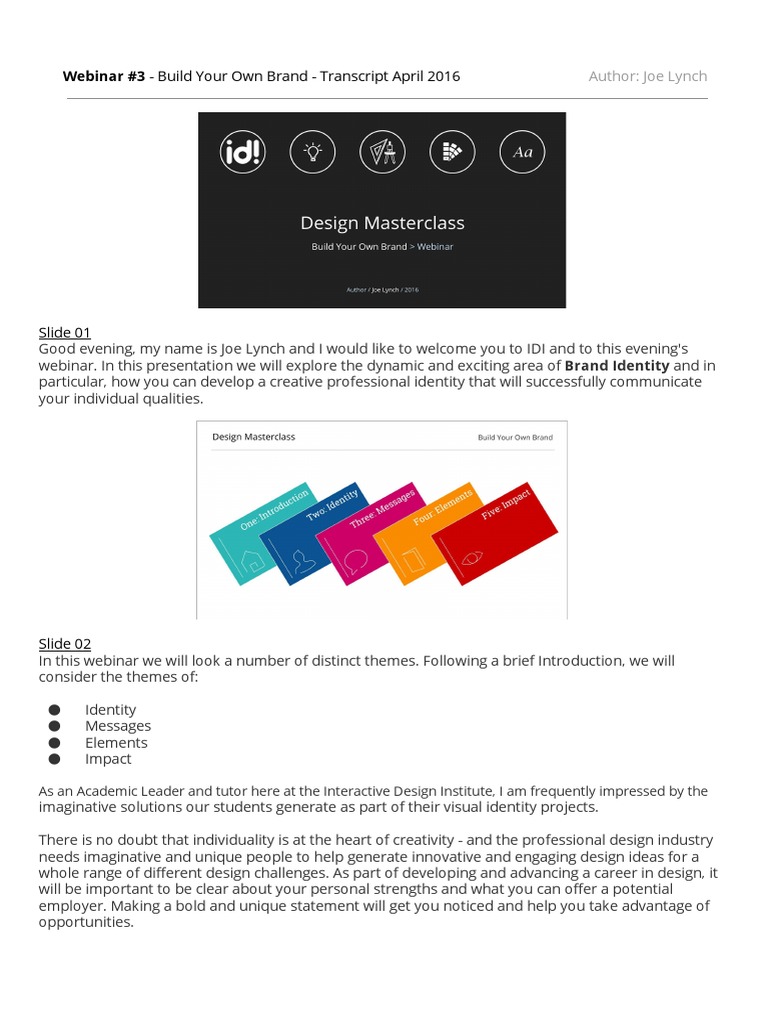 Build Your Brand Identity Webinar Transcript | PDF | Typography | Typefaces