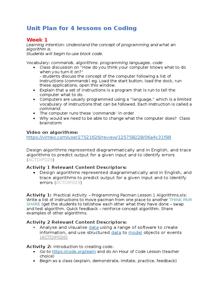 Lesson Plan Coding | PDF | Computer Programming | Algorithms