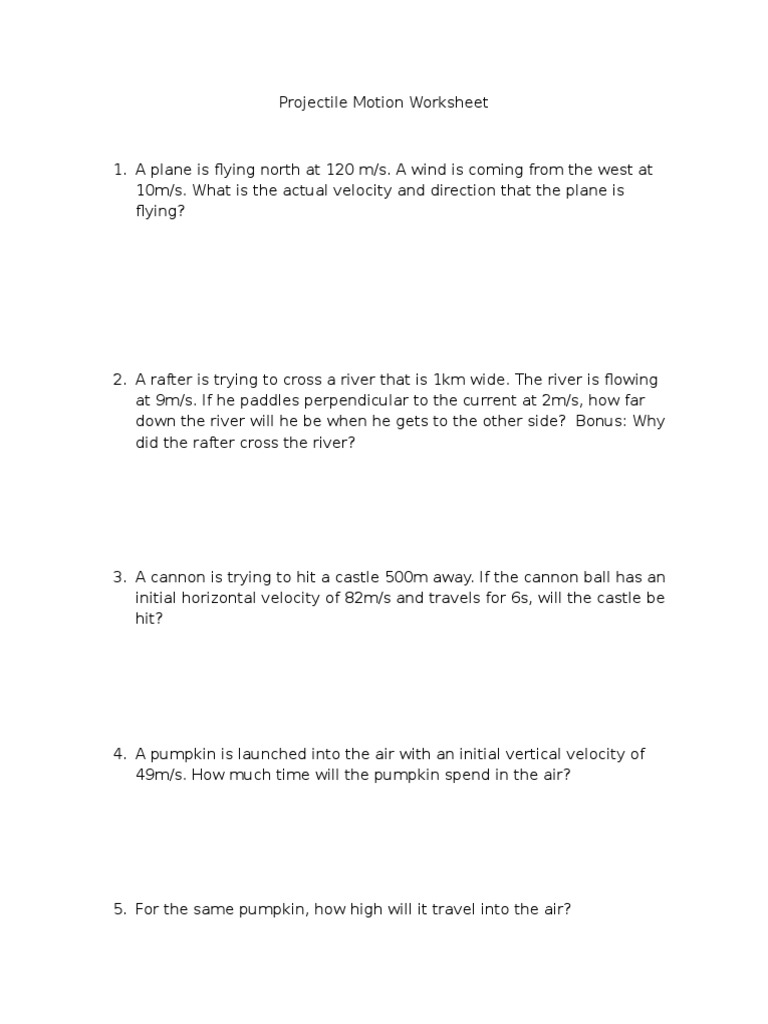 Projectile Motion Worksheet | PDF