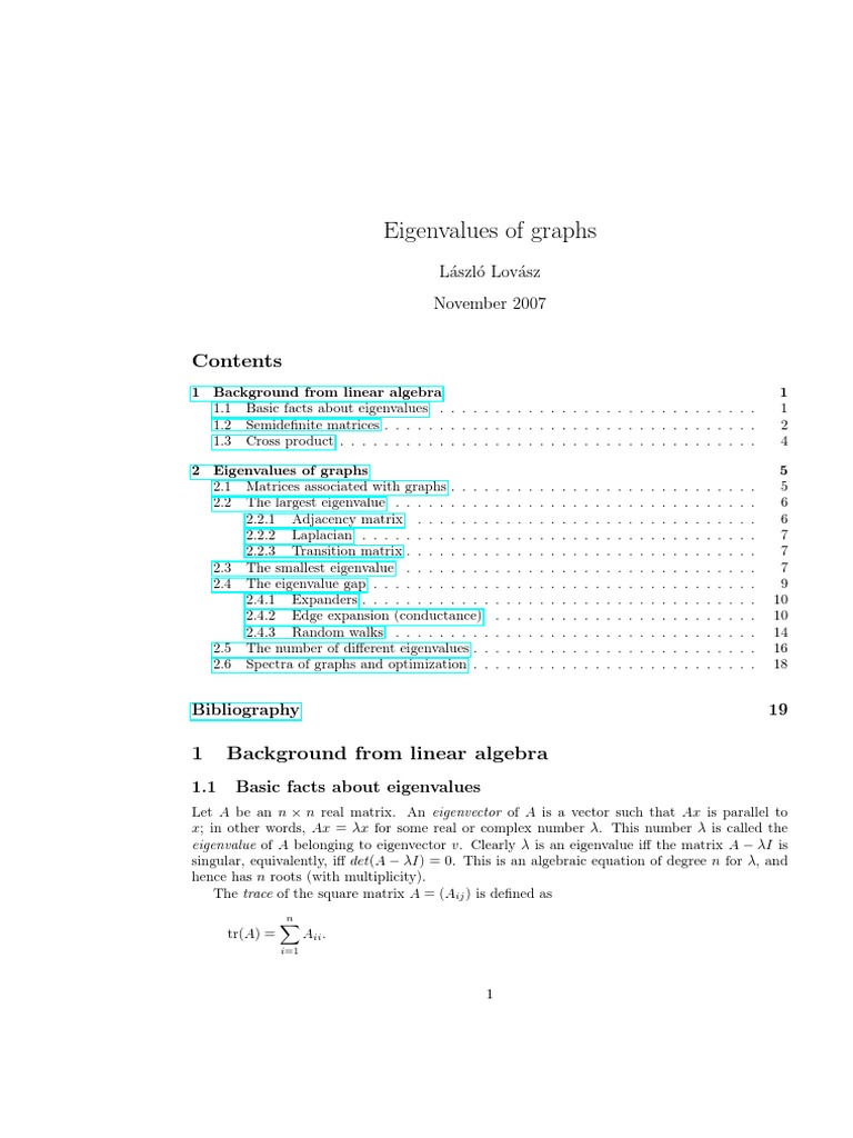Eigenvalues of Graphs | PDF | Eigenvalues And Eigenvectors | Matrix (Mathematics)