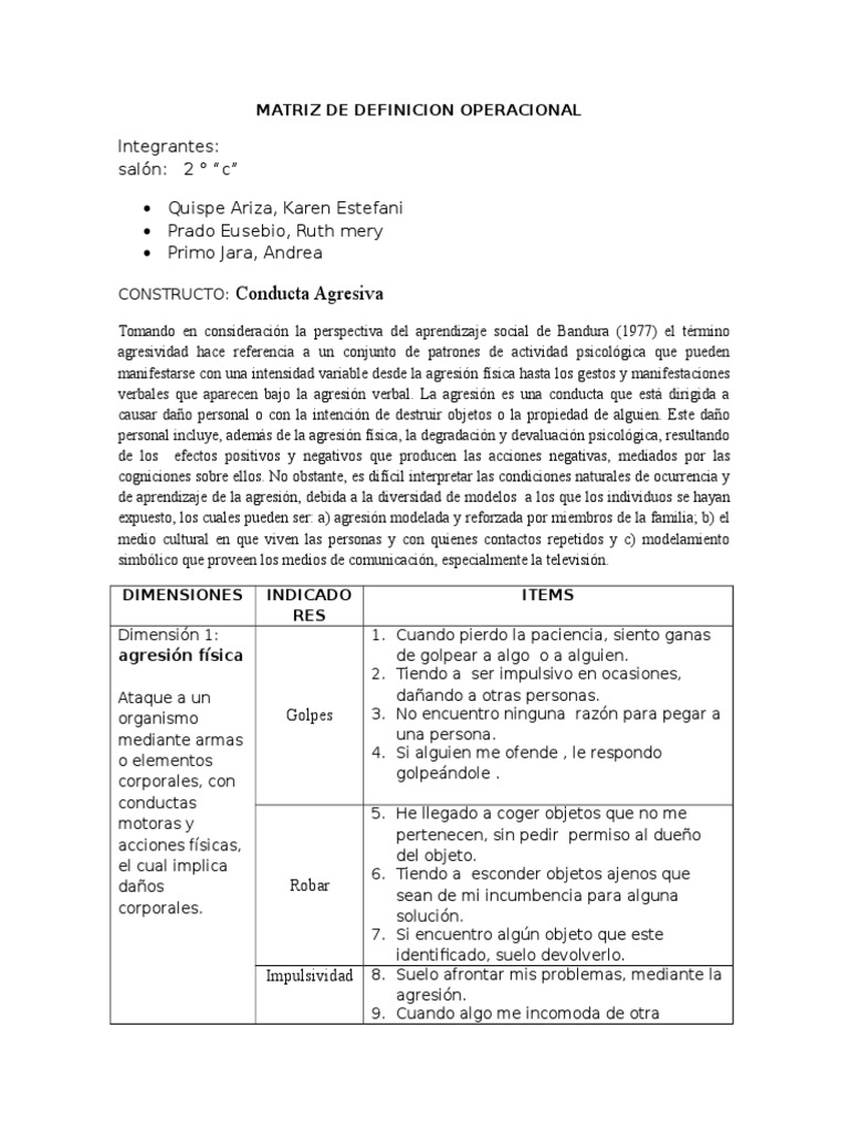 Matriz de Definicion Operacional | PDF | Comportamiento | Ira