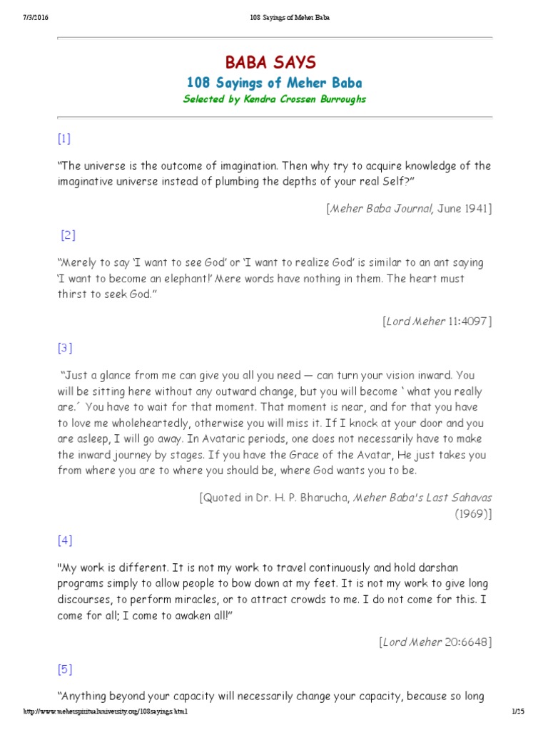 108 Sayings of Meher Baba (2016 - 09 - 05 20 - 44 - 45 UTC) | PDF ...