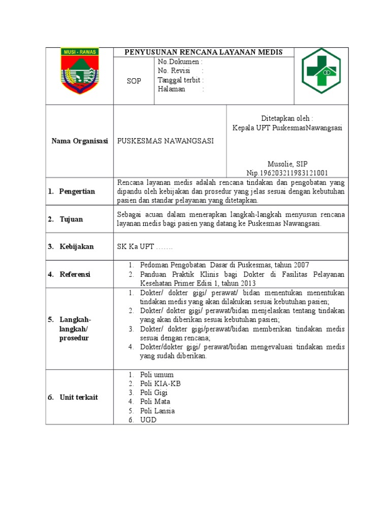 SOP Penyusunan Rencana Layanan Klinis | PDF