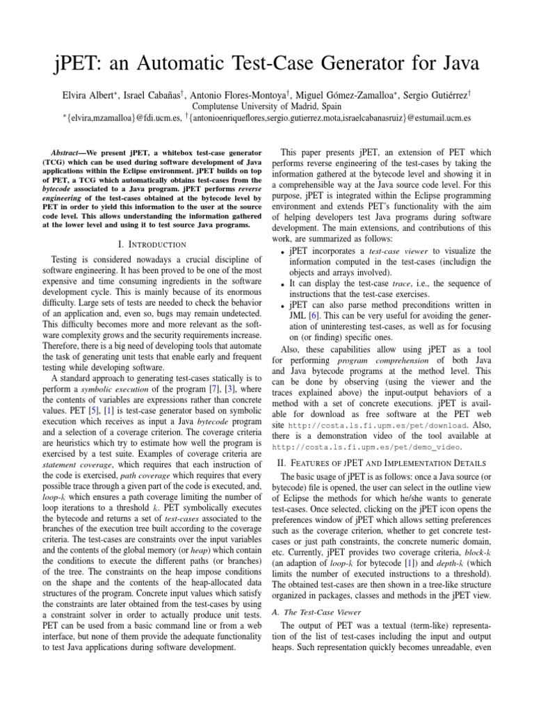 Jpet An Automatic Test Case Generator For Java Integrated Within The