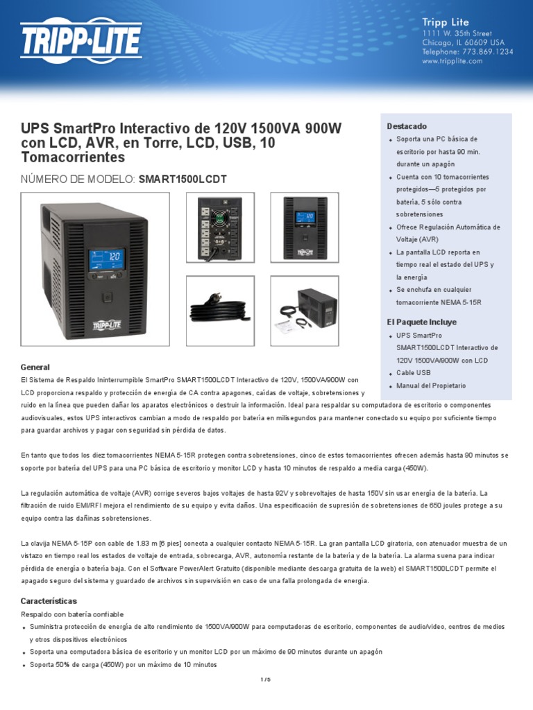 SMART1500LCDT | PDF | USB | Batería (electricidad)