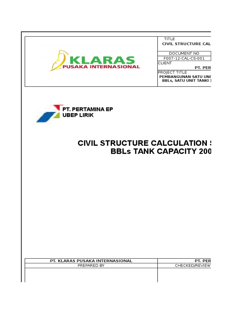 CIVIL STRUCTURE CALCULATION SHEET 2000 BBL TANK | PDF
