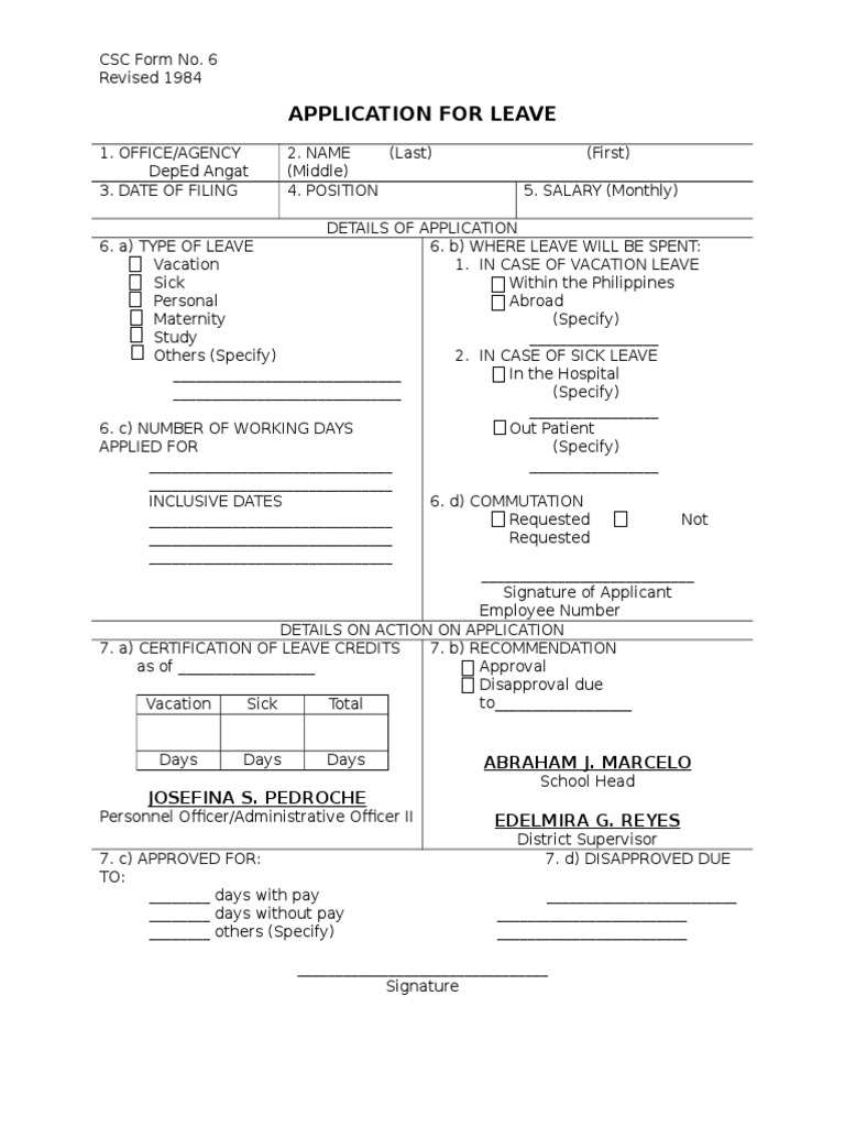One Day Leave Application Form | PDF