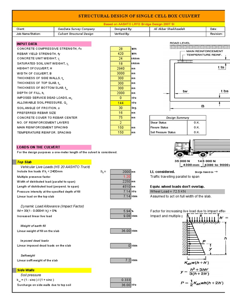 Design of Box Culvert - Aashto LRFD 2007 Ook | PDF | Structural Load | Pressure