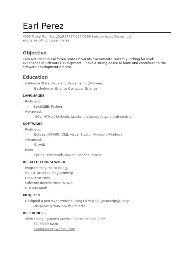 Software Development Student Resume | PDF