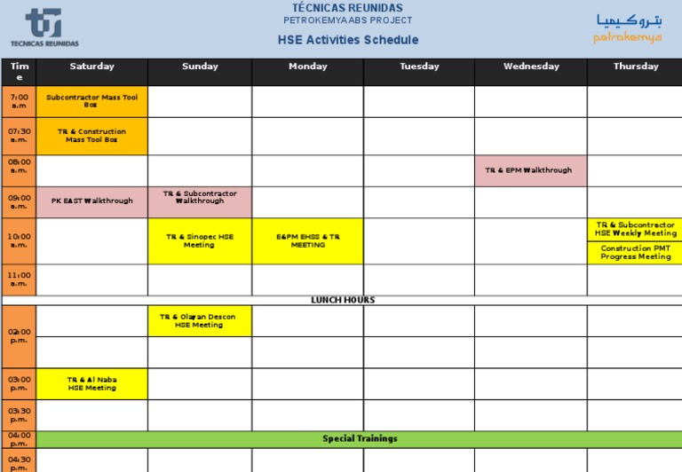 HSE Daily Activities Schedule-Rev 00 | PDF | Technology & Engineering