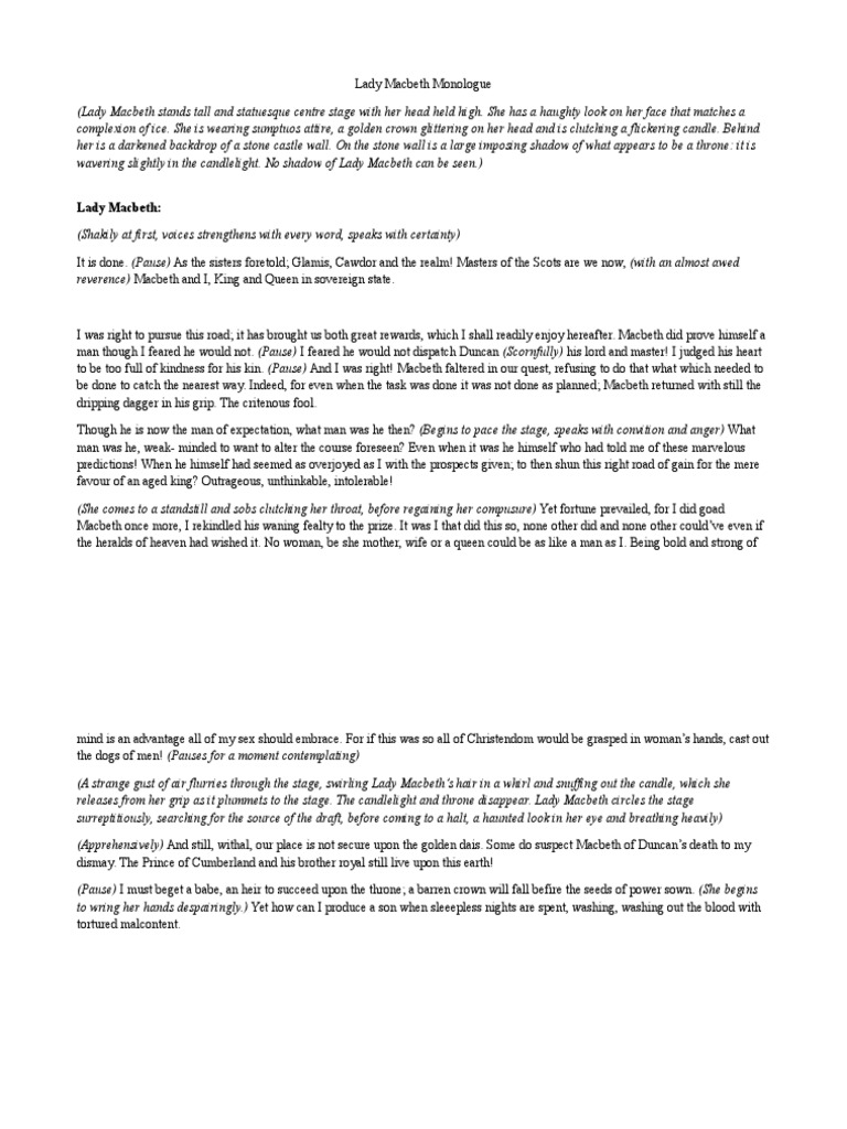 Lady Macbeth Monologue | PDF | Young Adult