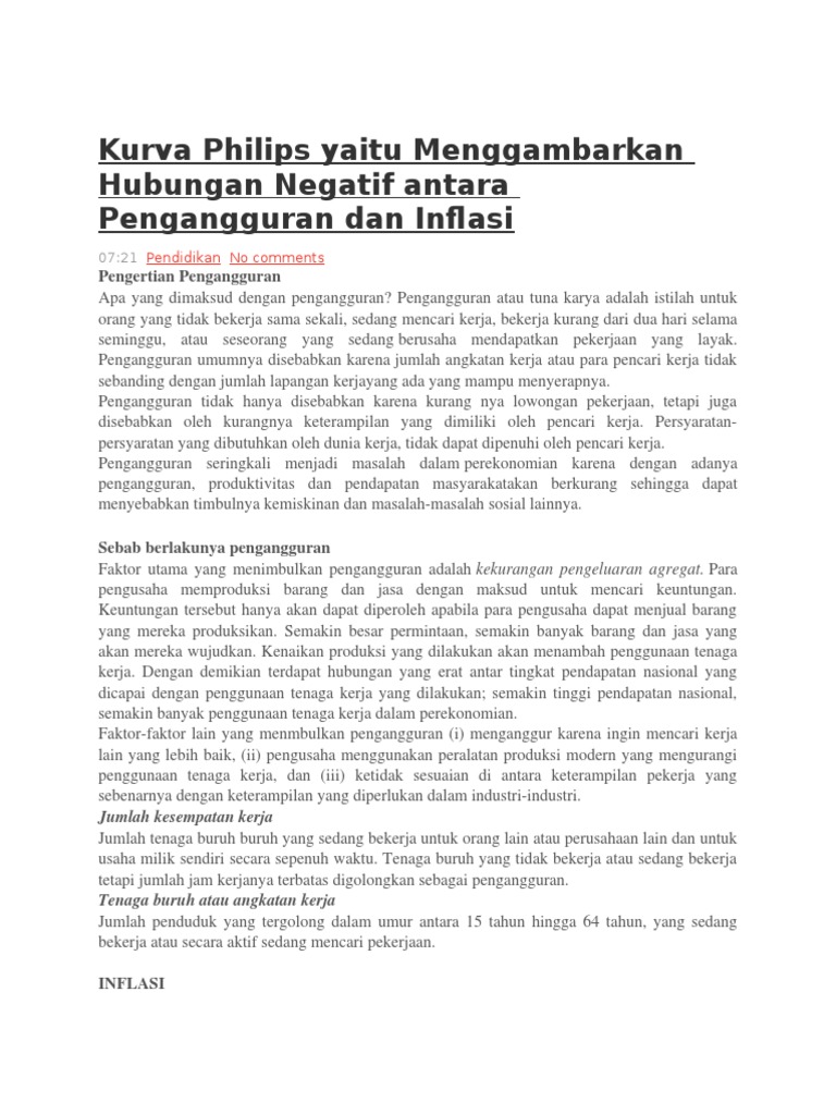 Kurva Philips Yaitu Menggambarkan Hubungan Negatif Antara Pengangguran ...