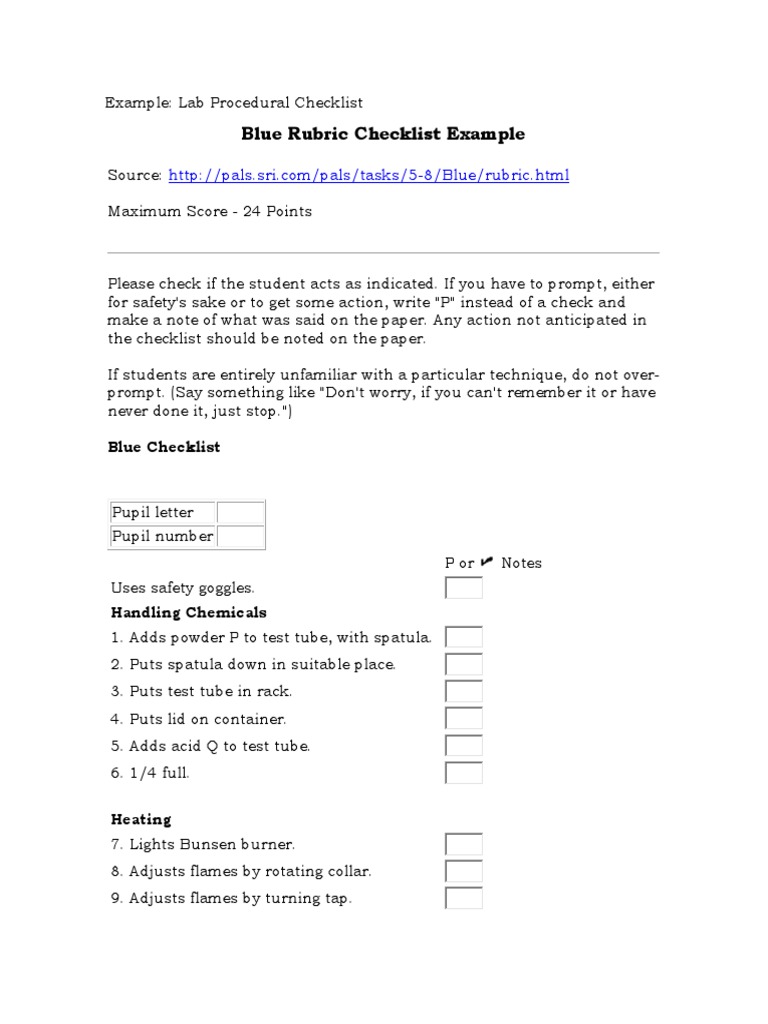 Blue Rubric Checklist Example | PDF