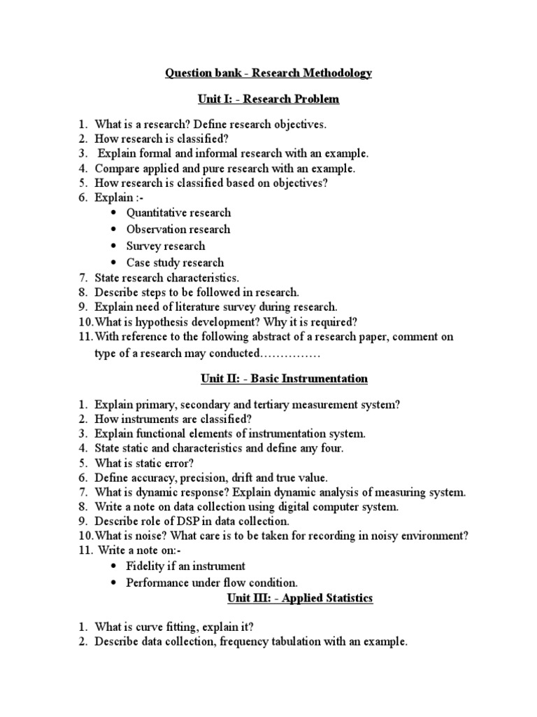 Question Bank - Research Methodology Unit I: - Research Problem | PDF ...