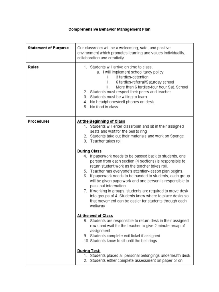 Behavior Management Plan Overview | PDF | Wellness