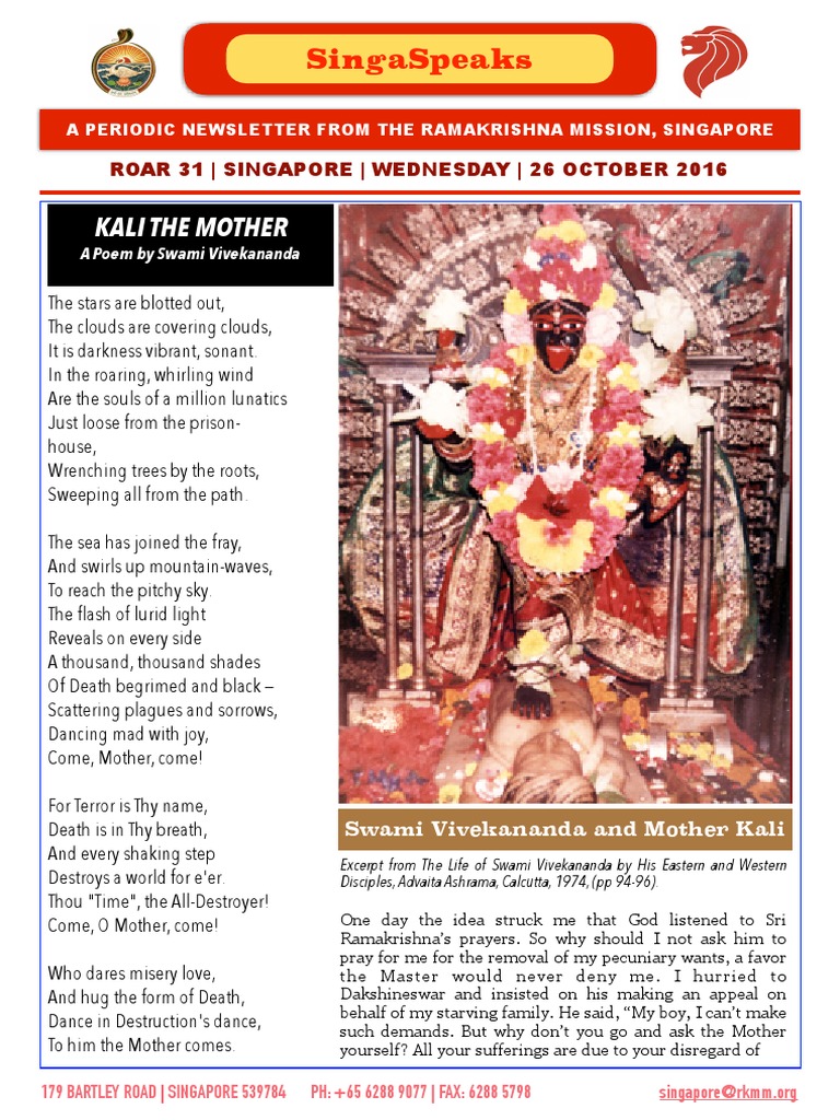 Kali The Mother: Singaspeaks | PDF | Swami Vivekananda | Ramakrishna