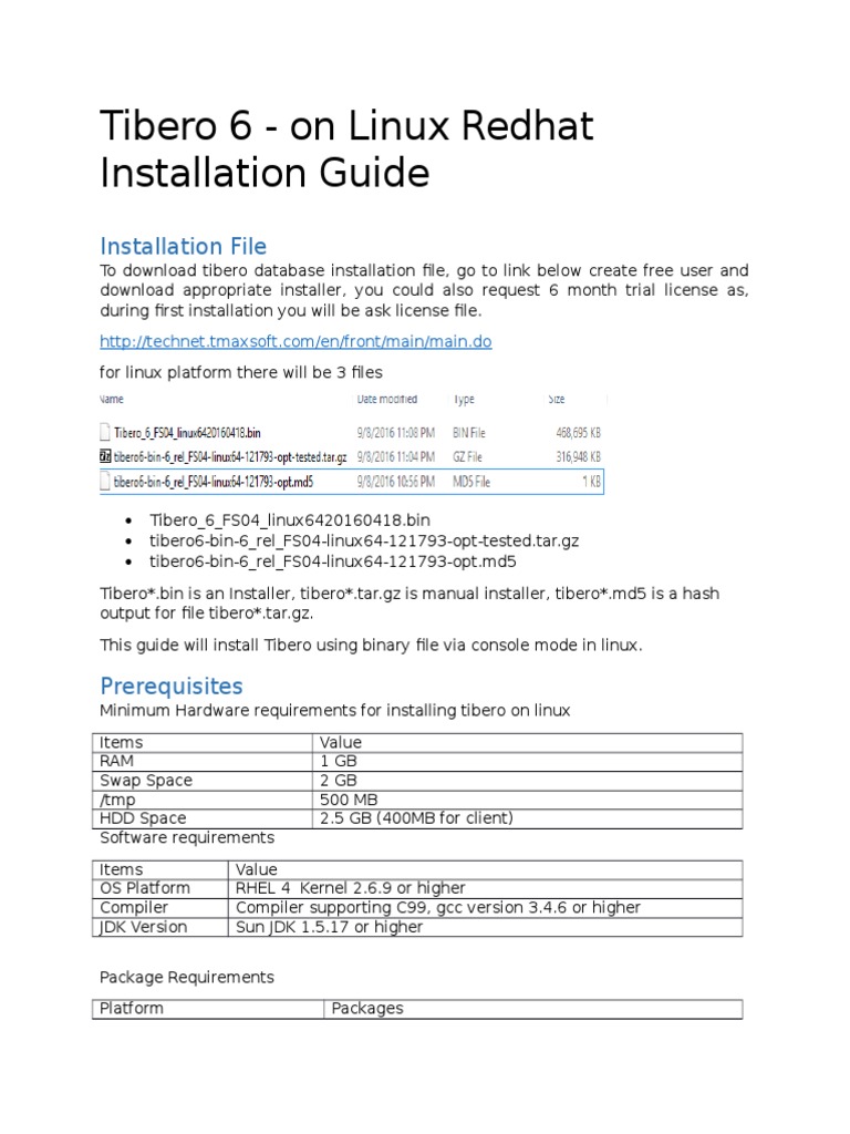 Tibero 6 Linux Installation Guide | PDF