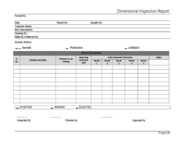 Dimensional Inspection Report: Sample Production Lot/Batch | PDF ...