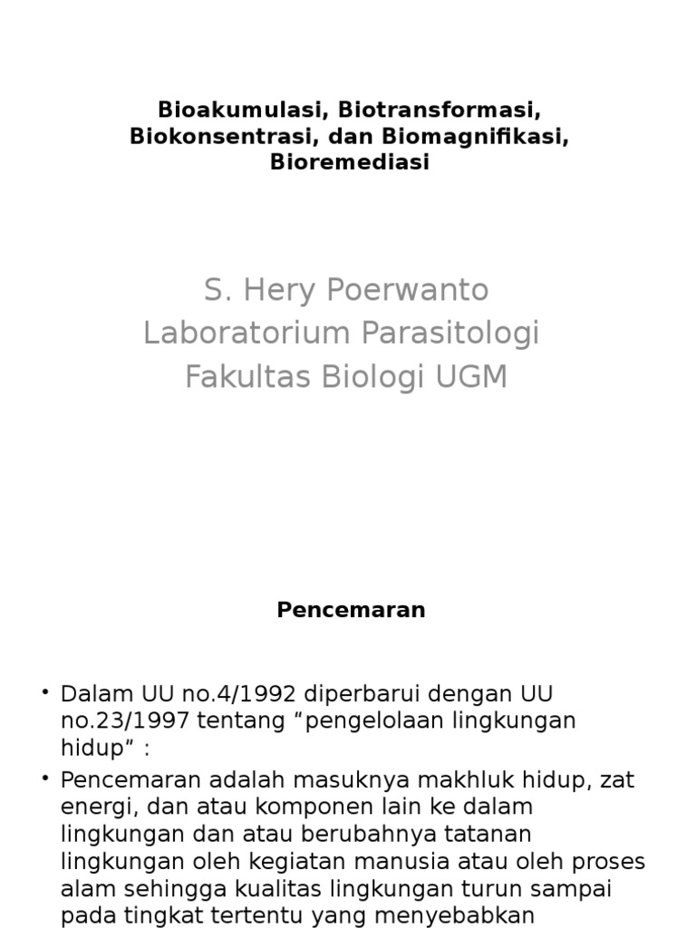Bioakumulasi, Biotransformasi, Biokonsentrasi, Dan Biomagnifikasi | PDF