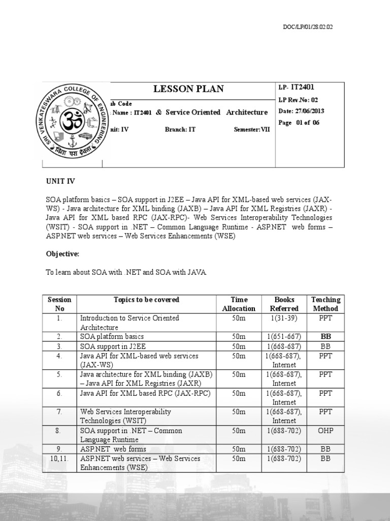 IT2401SOA Lesson Plan V2 | PDF | Service Oriented Architecture | Java (Programming Language)