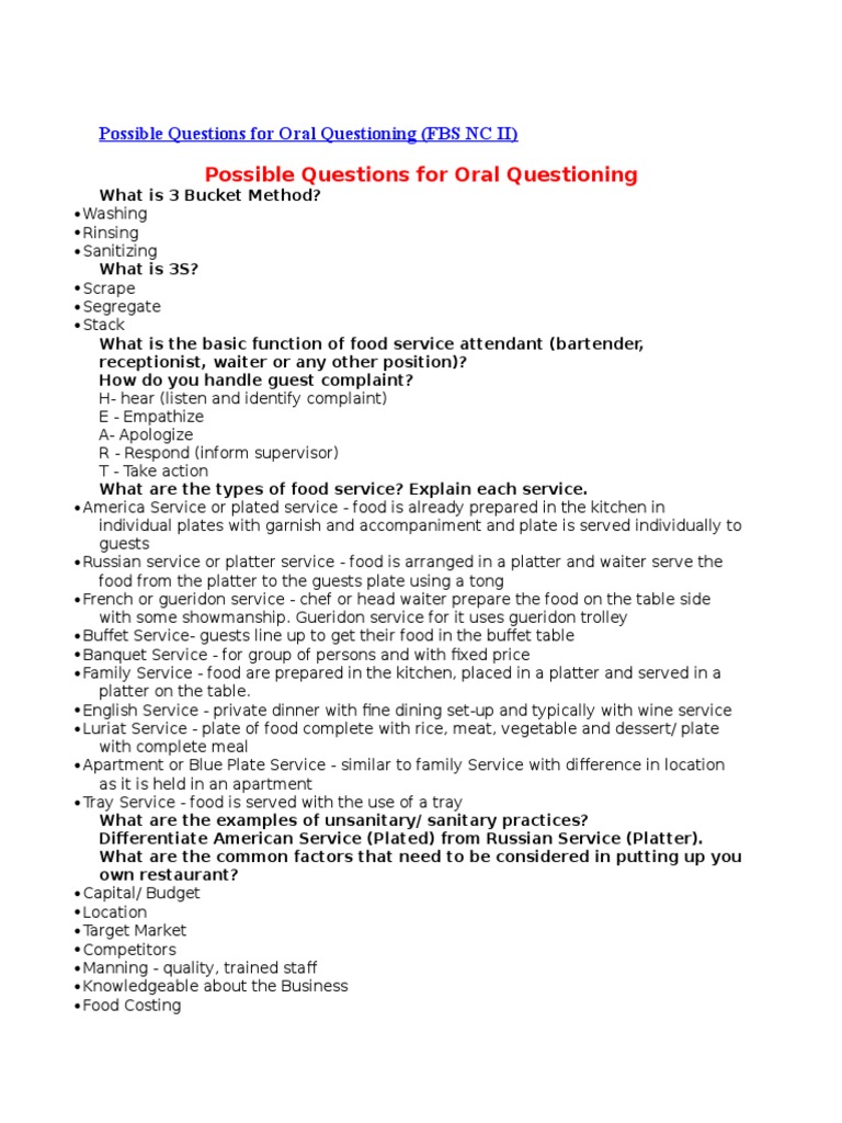Possible Questions For Oral Questioning | PDF | Teaspoon | Spoon
