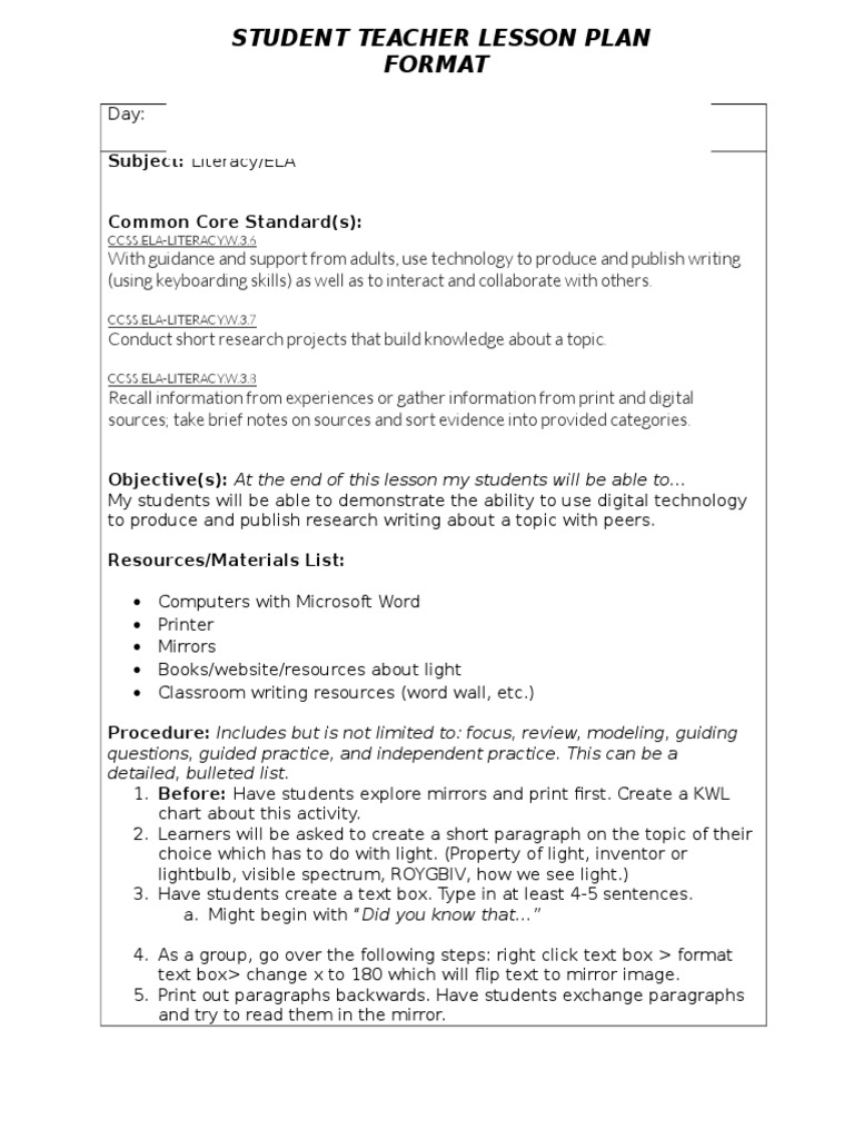 Mirror Image Lesson Plan | PDF | Individualized Education Program ...