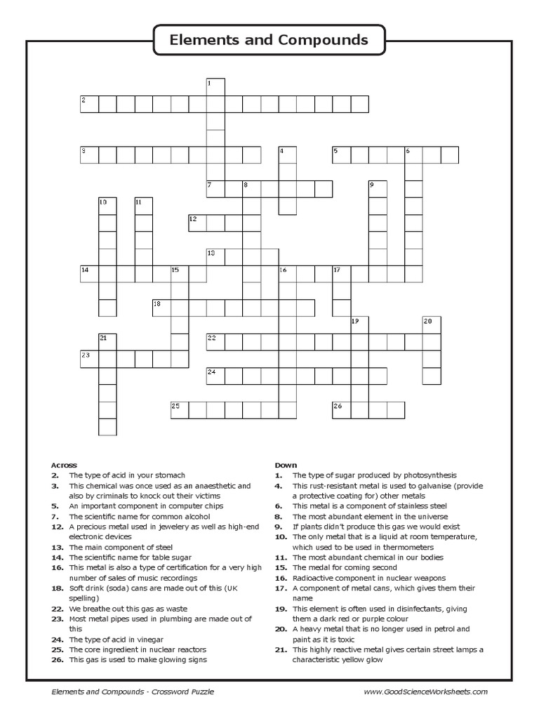 Elements and Compounds Crossword Puzzle Student | PDF