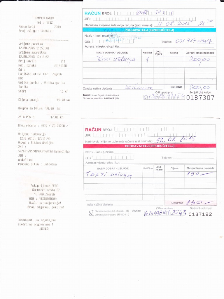 Racun Za Taxi Usluge