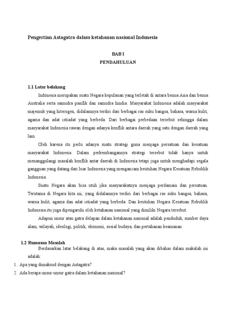 Pengertian Astagatra Dalam Ketahanan Nasional Indonesia | PDF