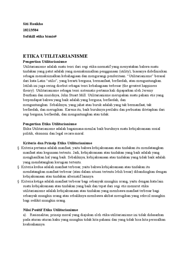 Etika Utilitarianisme | PDF