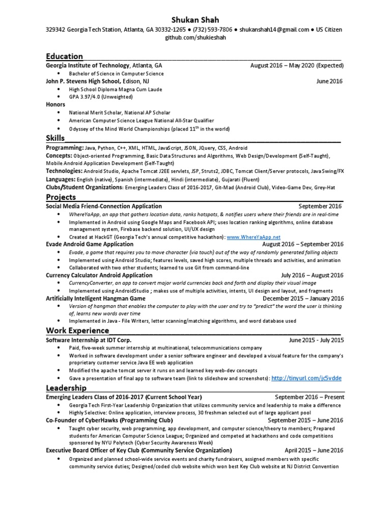 Shukan Shah Resume | PDF | Application Software | Java (Programming Language)