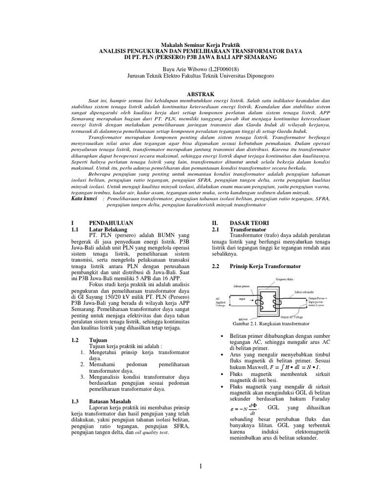 Analisis Pengukuran Dan Pemeliharaan Transformator Daya Di PT PLN ...