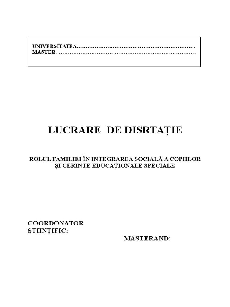 Rolul Familiei in Integrarea Sociala A Copiilor Si Cerintele ...