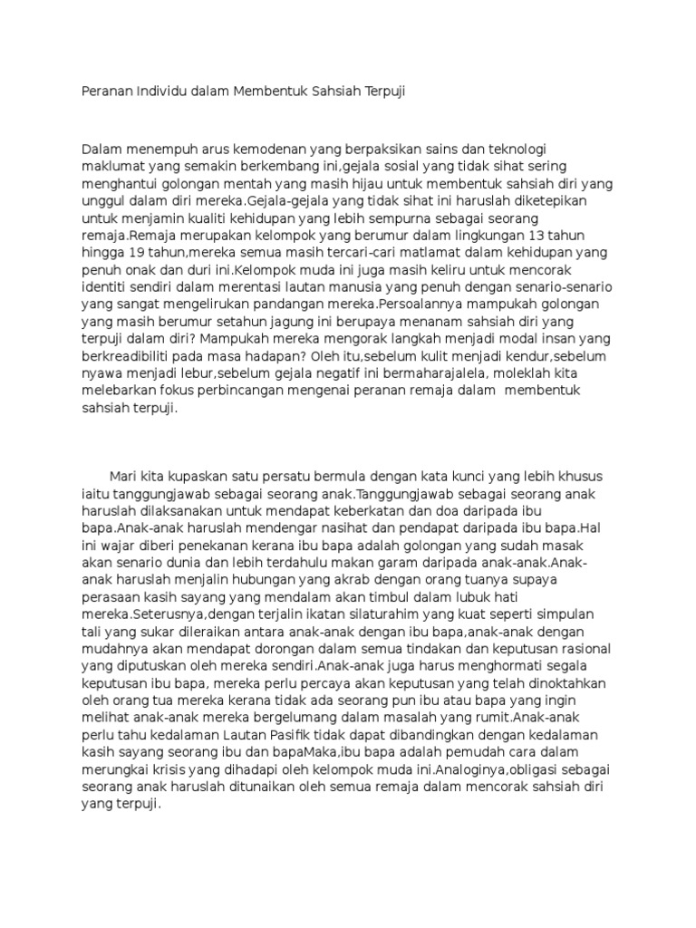 Peranan Individu Dalam Membentuk Sahsiah Terpuji | PDF