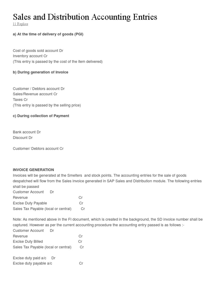 Sales and Distribution Accounting Entries | PDF | Debits And Credits ...