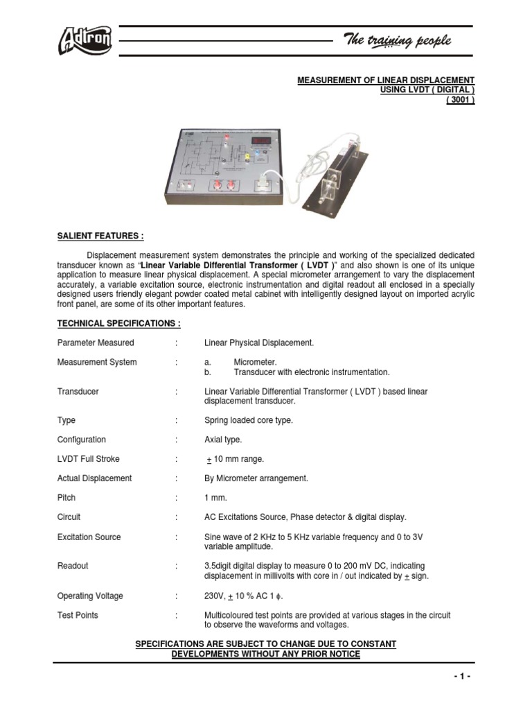 Measurement Of Linear Displacement Using Lvdt Digital 3001 Pdf