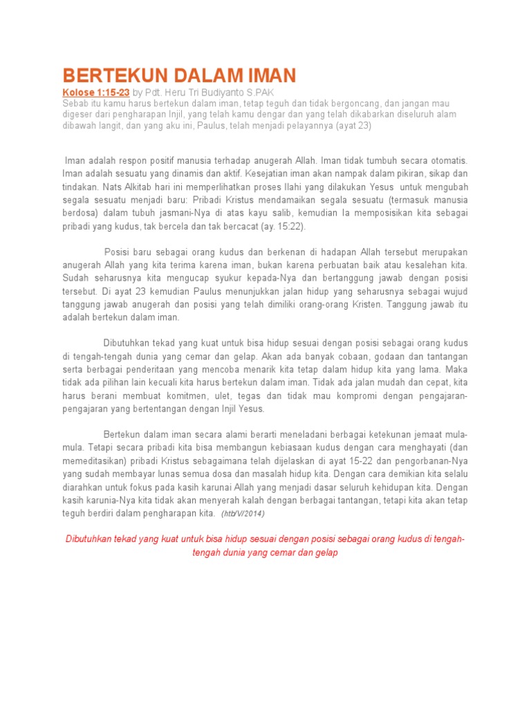 Bertekun dalam Iman Kristiani | PDF | Agama & Spiritualitas