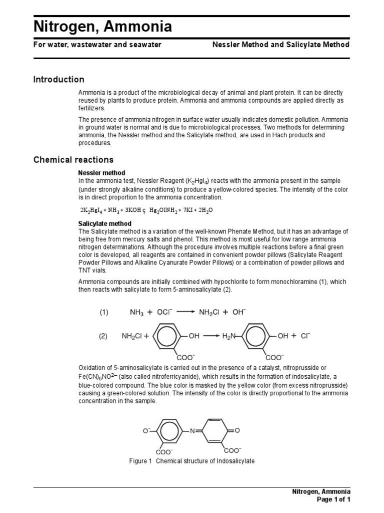 Nitrogen, Ammonia: For Water, Wastewater and Seawater Nessler Method ...