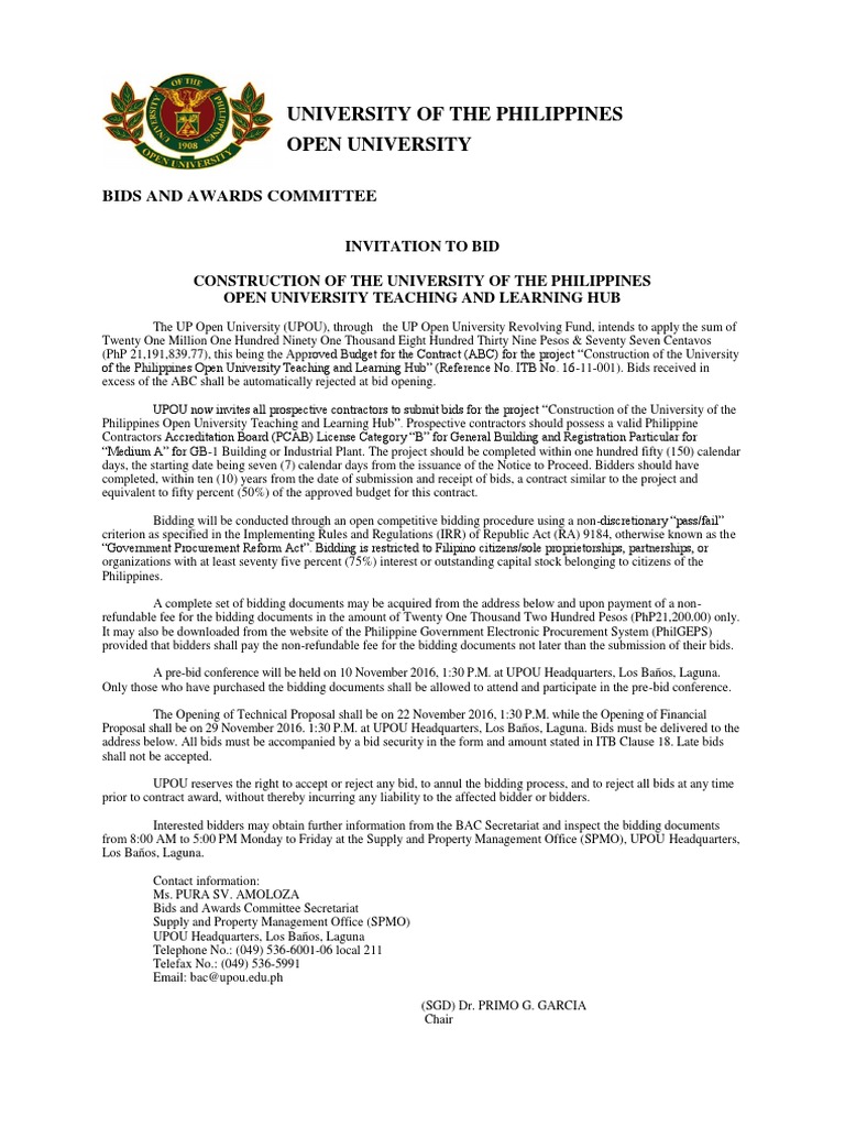 ITB Construction of University of The Philippines Open University ...