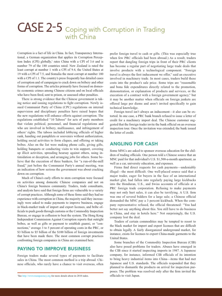 CASE 2 5: Coping With Corruption in Trading With China | PDF | Social ...