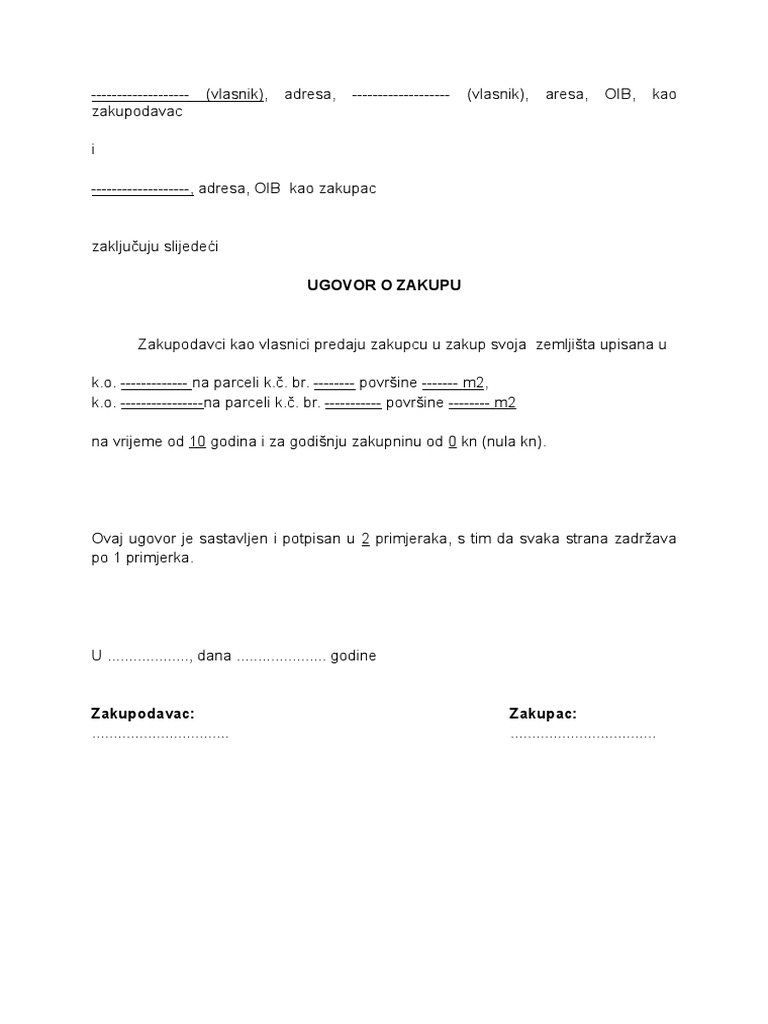 Ugovor o Zakupu Zemljista | PDF