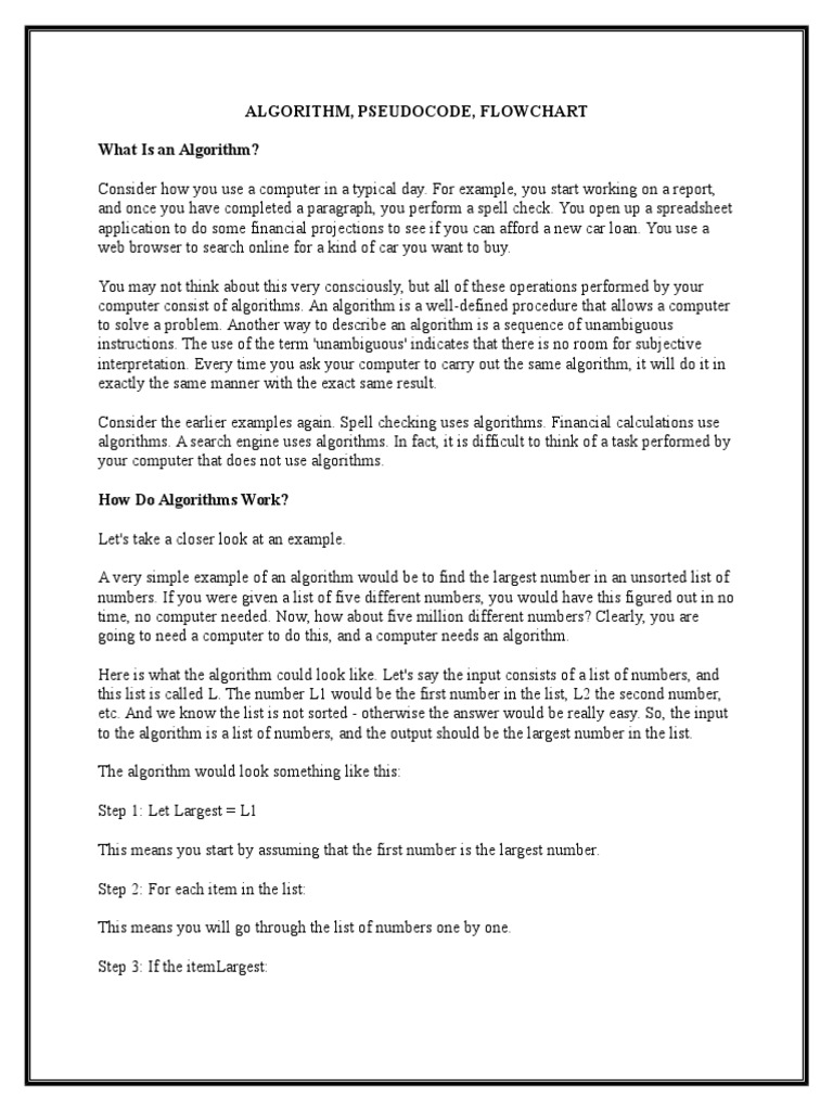 Algorithm, Pseudocode, Flowchart What Is An Algorithm? | PDF ...