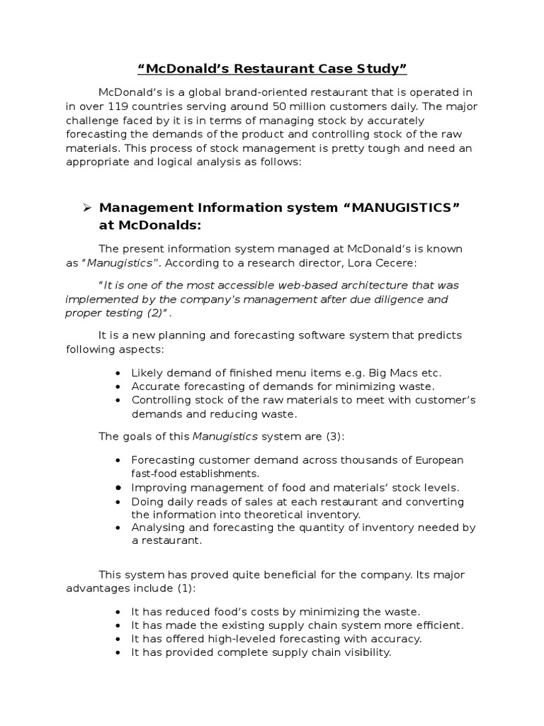 "Mcdonald'S Restaurant Case Study": Implemented by The Company'S ...