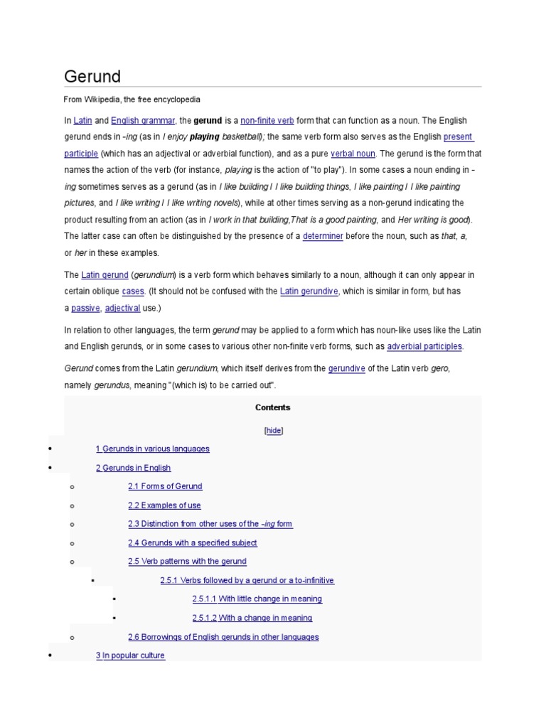 Gerund: Latin English Grammar Non-Finite Verb Present Participle Verbal ...