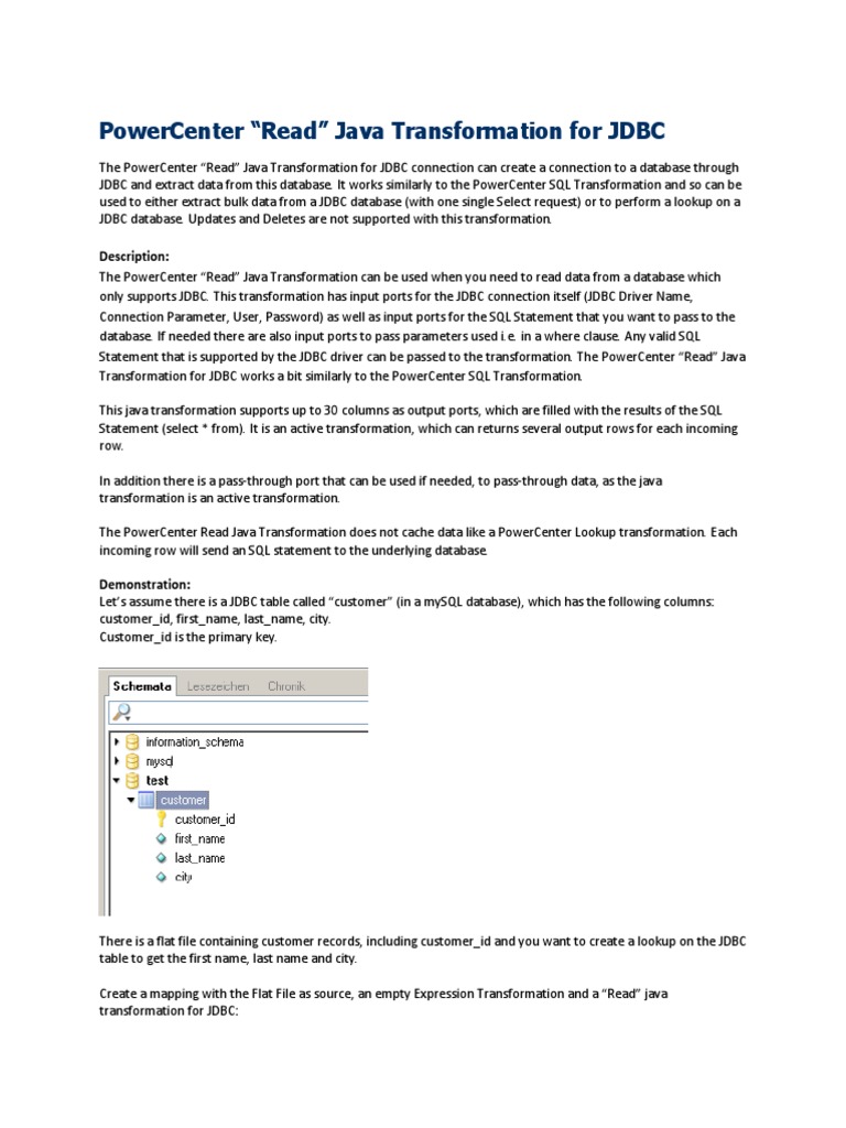 PowerCenter Read Java Transformation For JDBC PDF | PDF | Sql | Databases