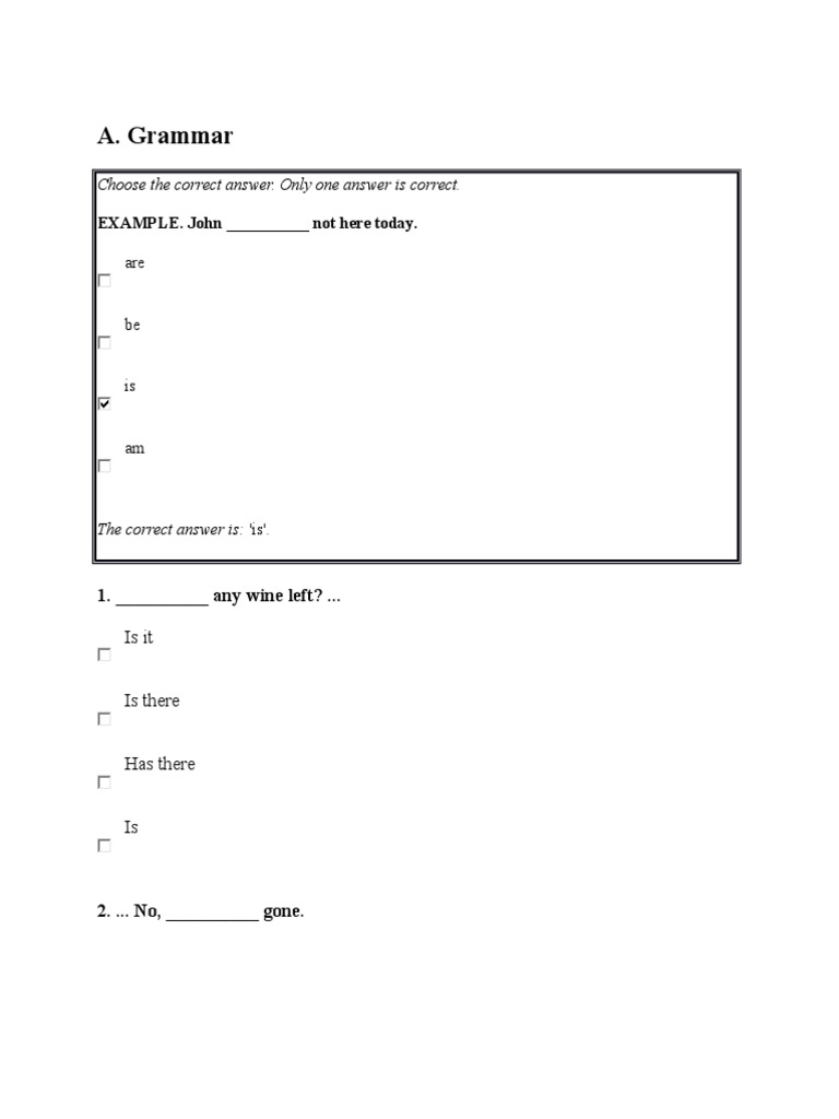 A. Grammar: Choose The Correct Answer. Only One Answer Is Correct | PDF ...