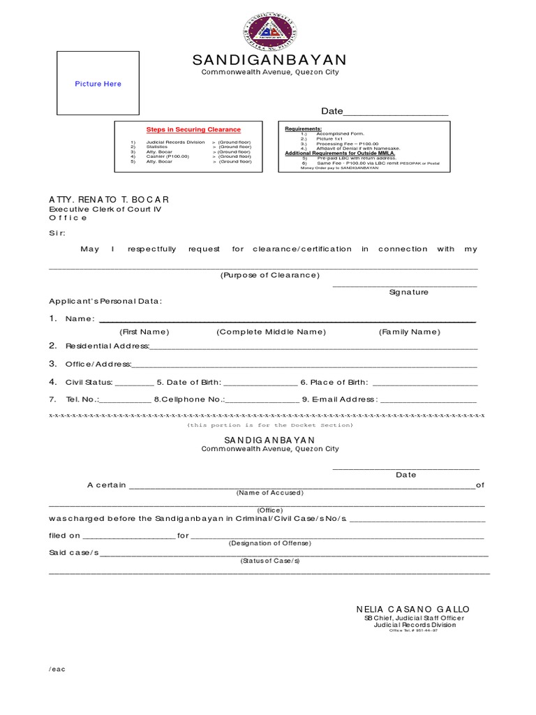 Sandiganbayan Clearance Application Form | PDF