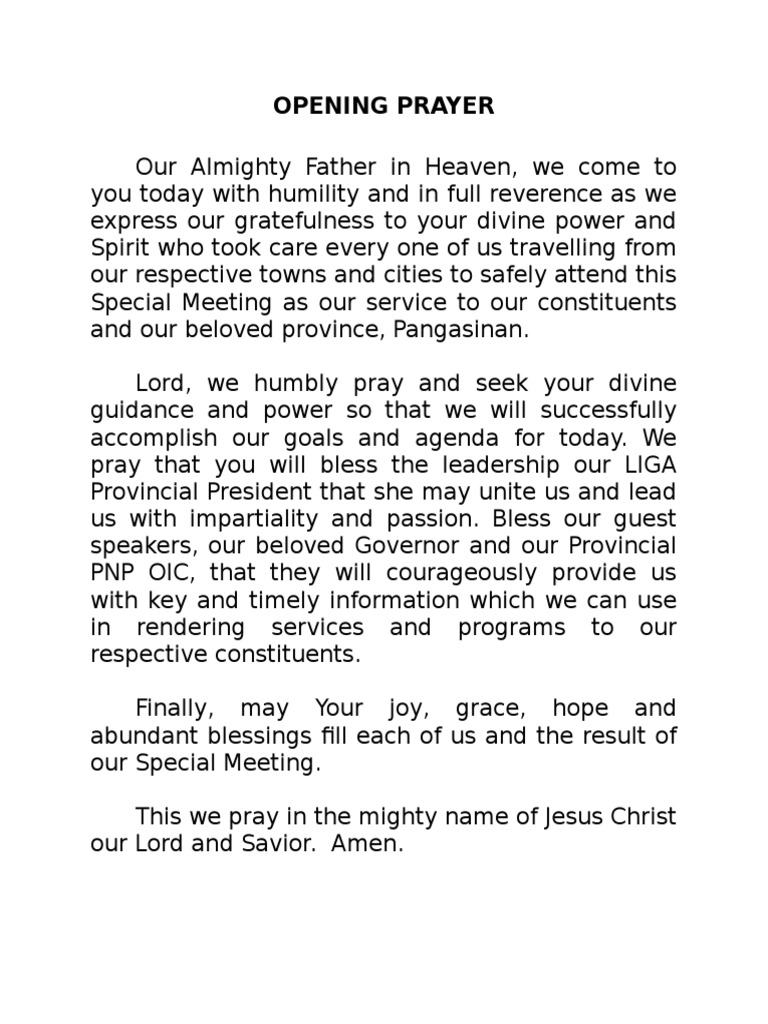 Opening Prayer - Special Meeting | PDF